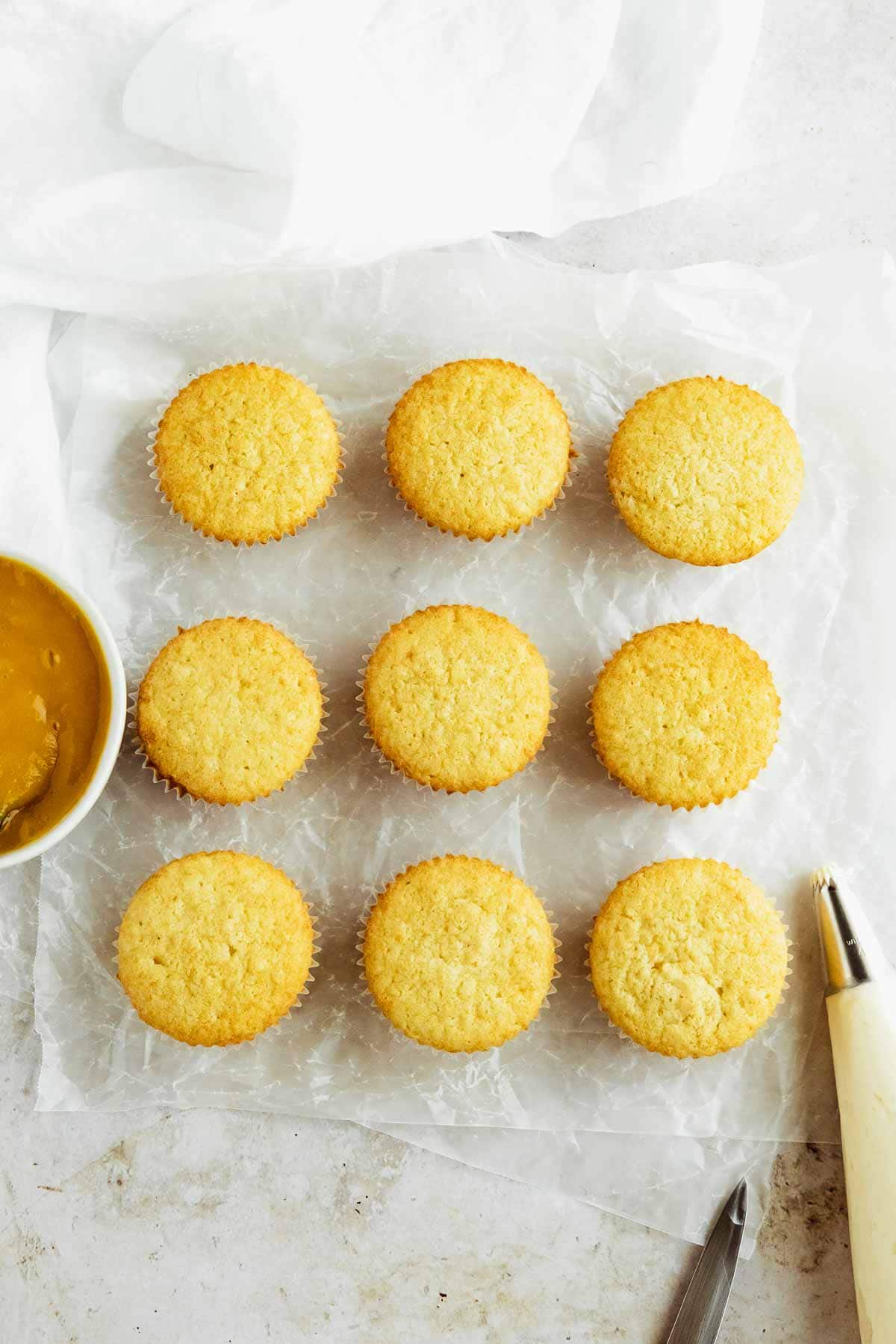 Mango Cupcakes with Mango Filling - Flouring Kitchen