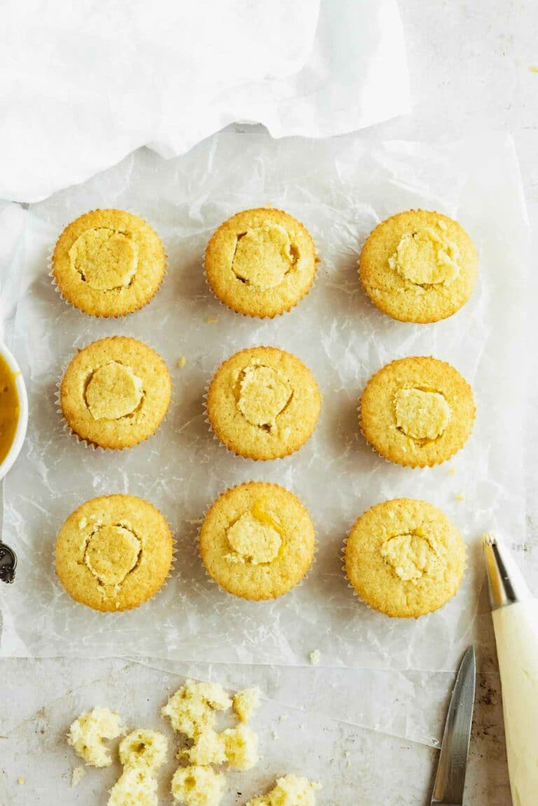Mango Cupcakes with Mango Filling - Flouring Kitchen