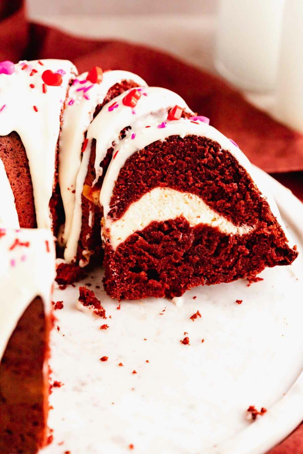 Red Velvet Bundt Cake with Cream Cheese Swirl - Flouring Kitchen