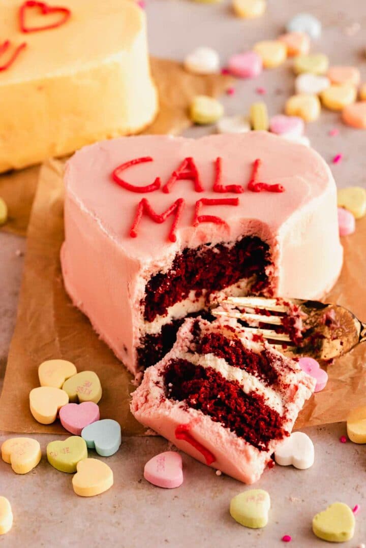 Red Velvet Mini Conversation Heart Cakes - Flouring Kitchen