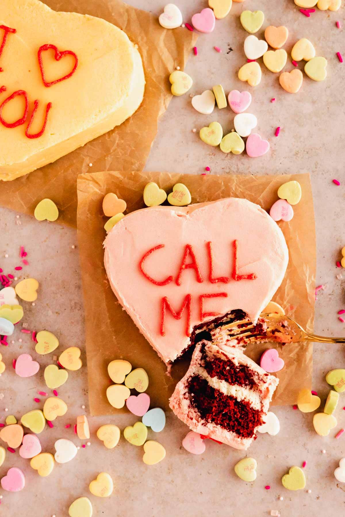 Red Velvet Mini Conversation Heart Cakes - Flouring Kitchen