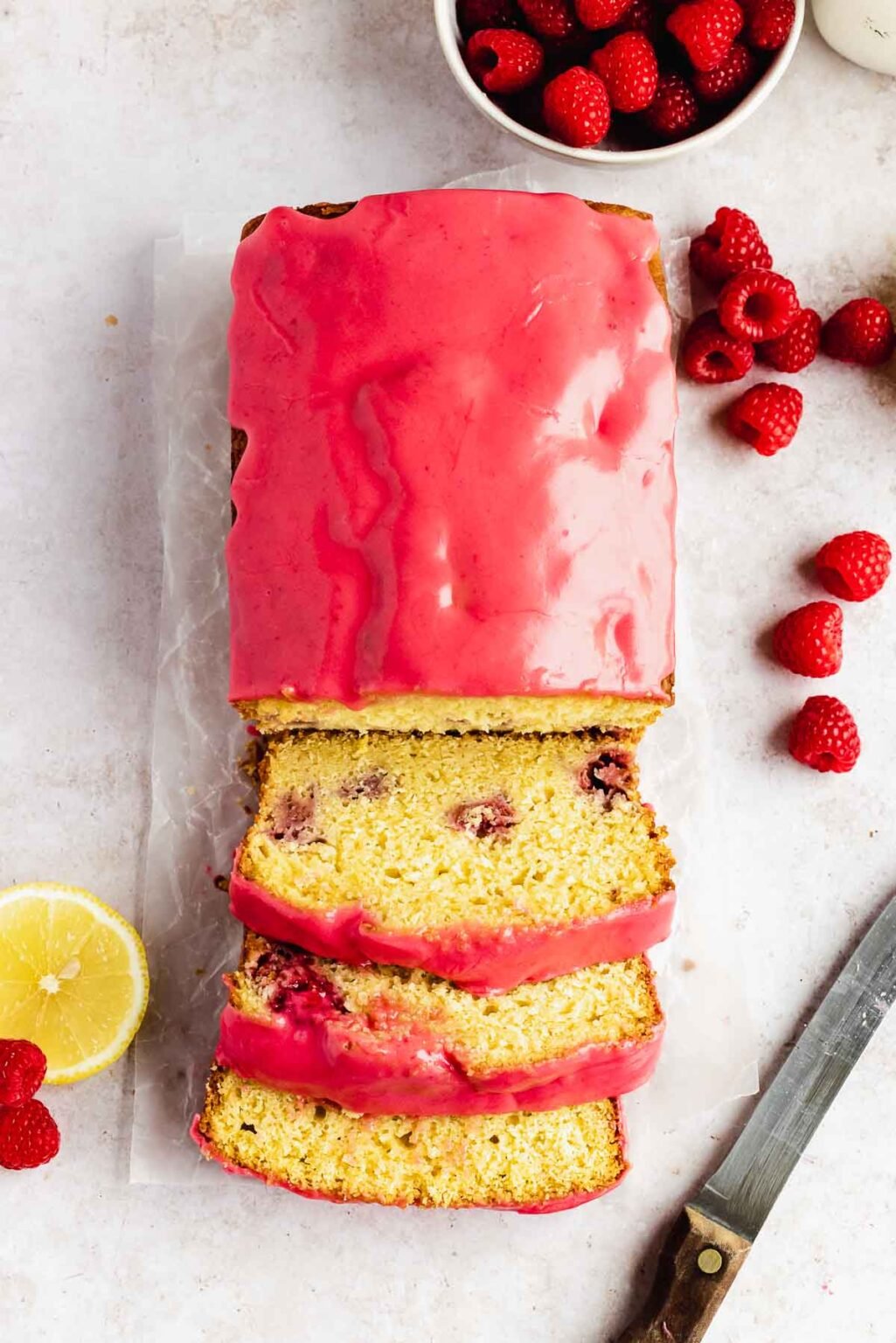 Lemon Raspberry Loaf Cake with Raspberry Glaze - Flouring Kitchen