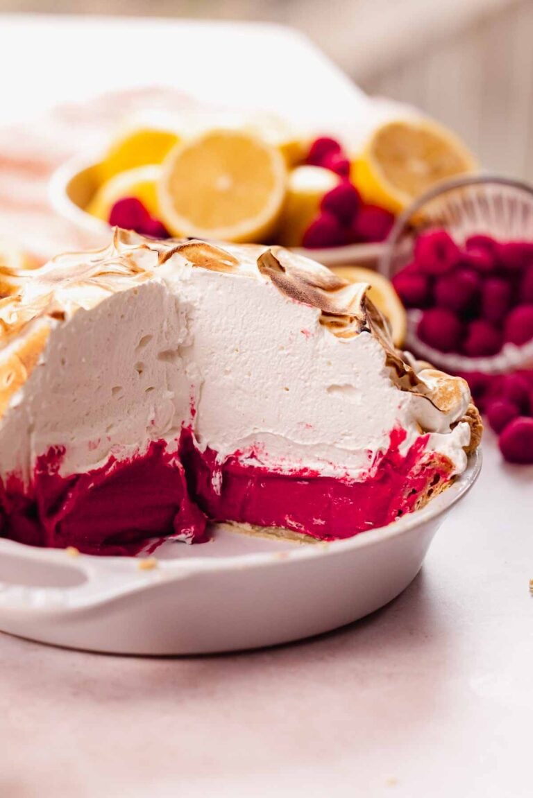 Raspberry Meringue Pie with Mile High Meringue - Flouring Kitchen